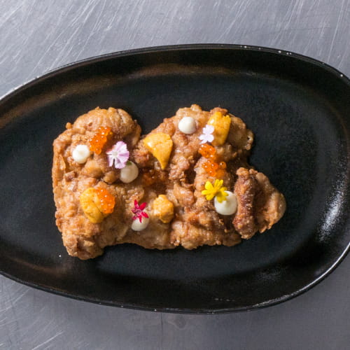 Garam Masala Fried Chicken with Trout Roe, Uni, and Garlic Aioli | Club ...